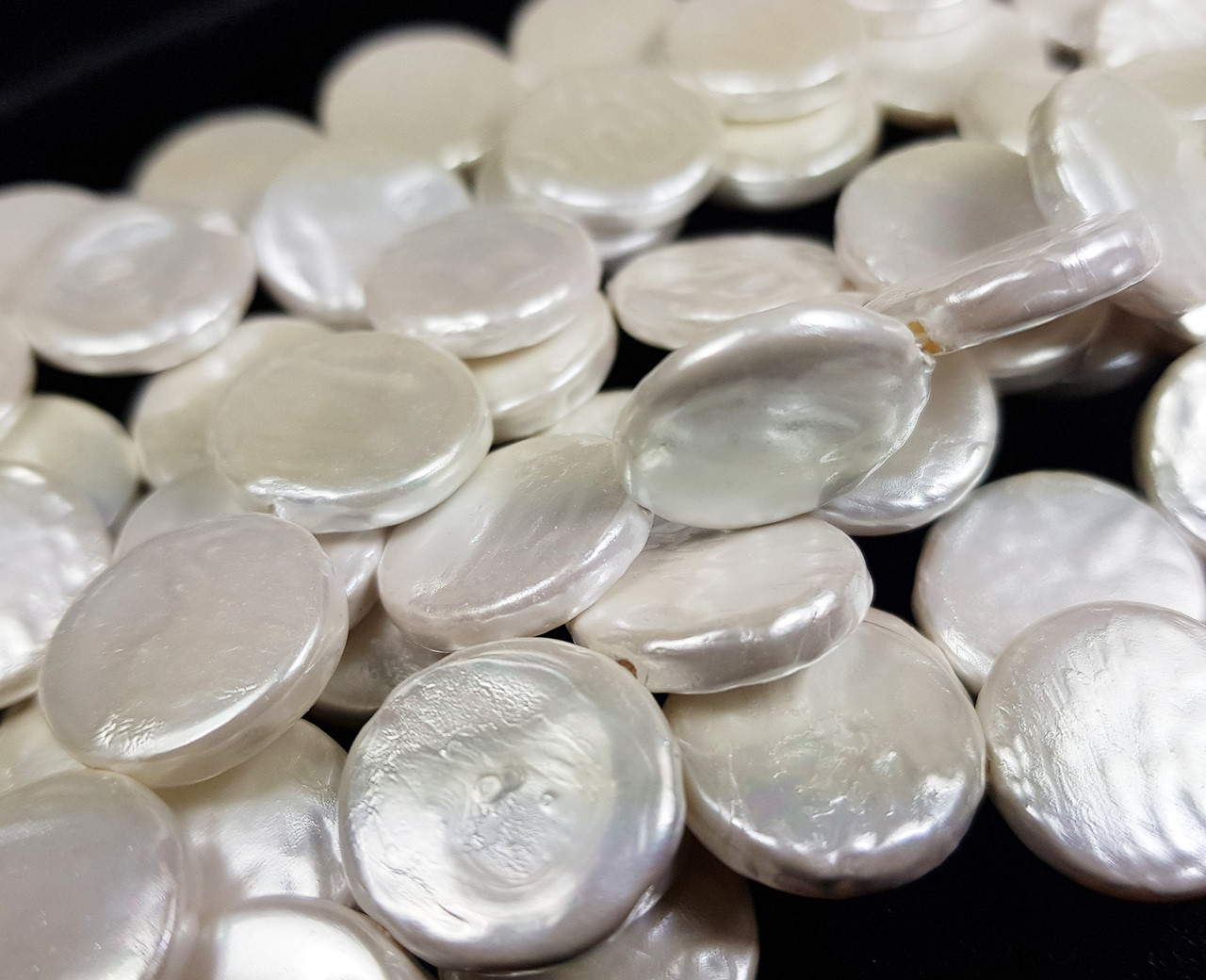 15mm White Shell Pearl Coin Beads