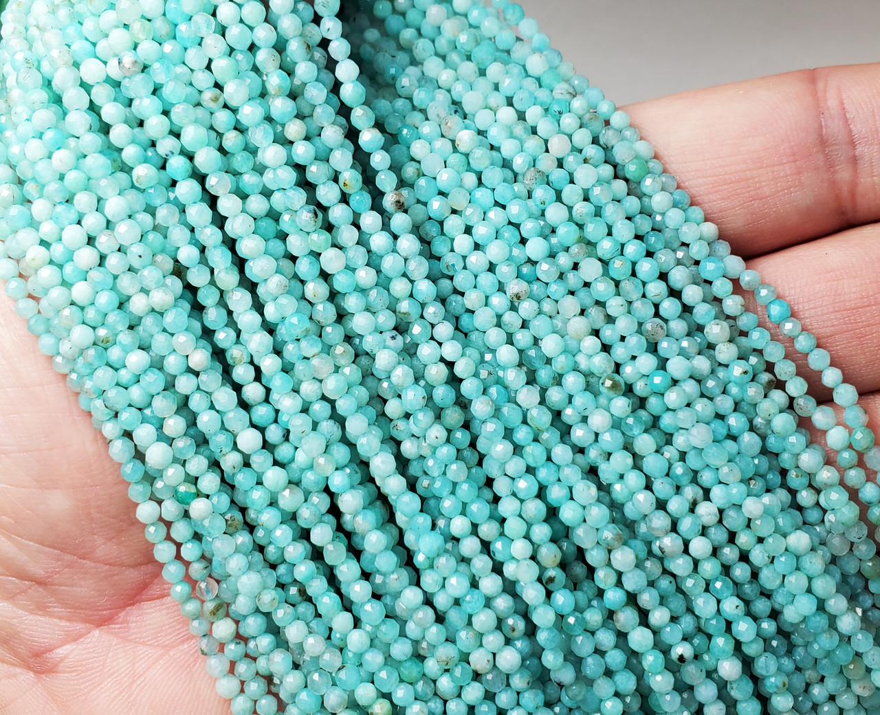 2.5mm Finely Cut Blue Amazonite Faceted Beads