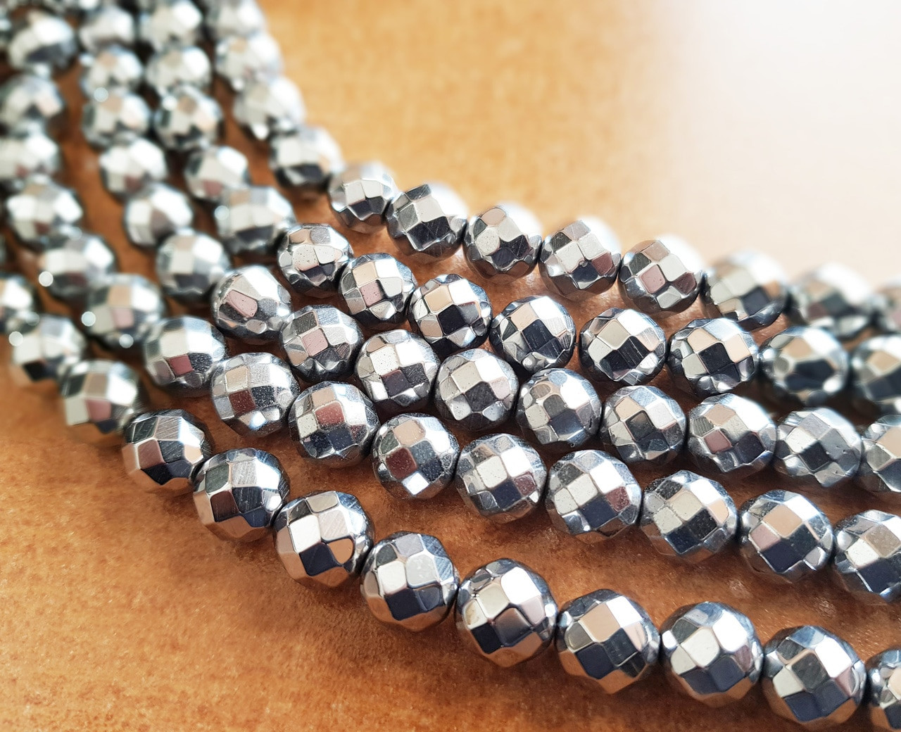 6mm Hematite Silver Faceted Round Beads - GiftsJoy.com