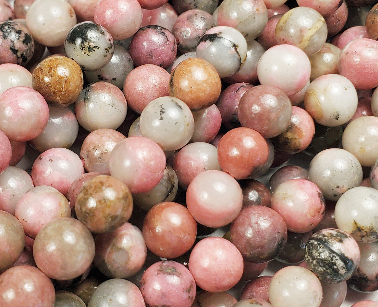 10mm Mongolian Rhodonite Smooth Round Beads