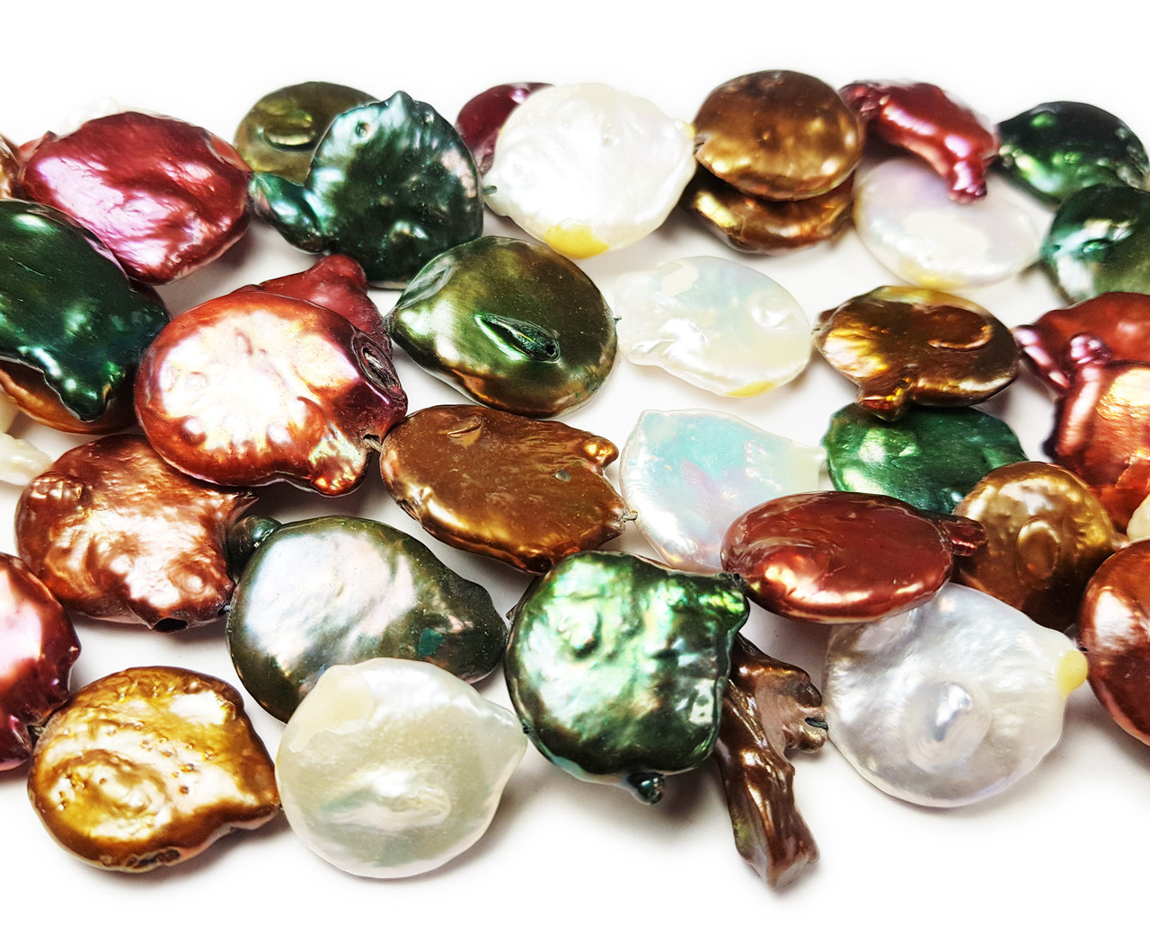 Mult-color coin pearls (19-20mm, 15.5 inches, hard-to-find large pearls)