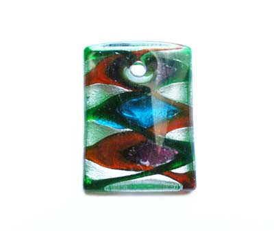 Murano style glass rectangle pendant (35x45mm, green back)