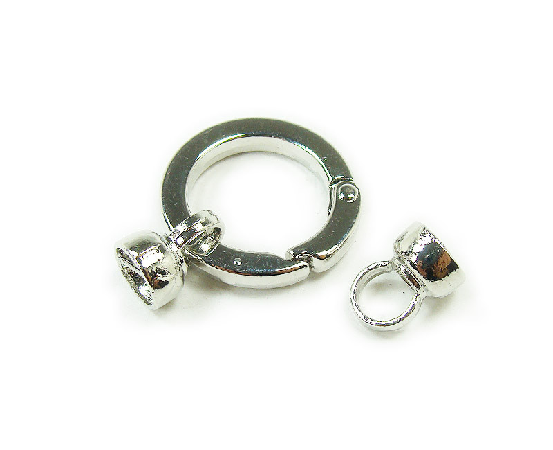 Silver plated round spring loop clasp (28mm)