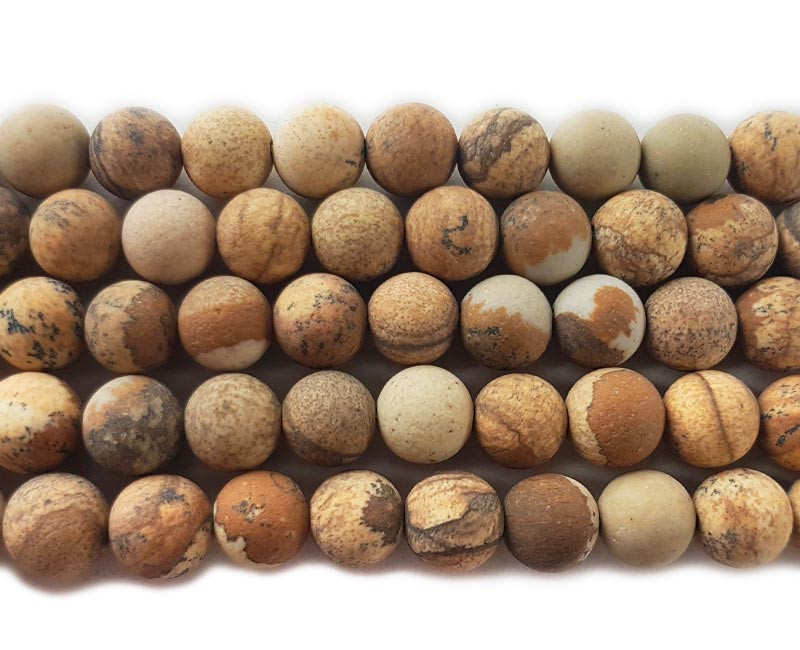 Picture jasper matte round beads (8mm, 15.5" strand)