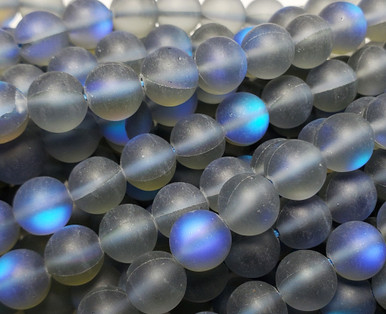 8mm Dark Gray Moonlight Matte With Blue Accents Beads