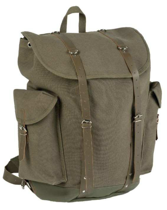 German Style OD Small Mountain Rucksack With Leather Straps - New