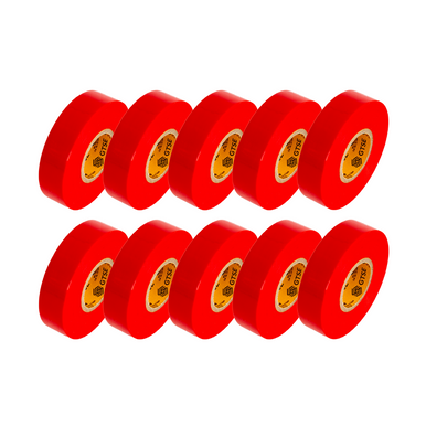 Red Vinyl Electrical Tape, 3/4in x 66ft, Flame Retardent, Pack of 10 - GTSE