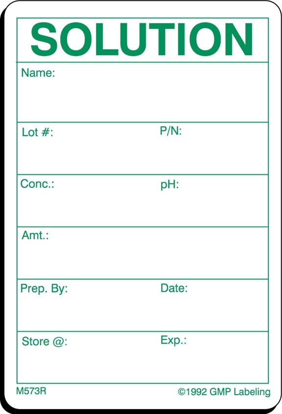M573R SOLUTION Material Label - GMP Labeling
