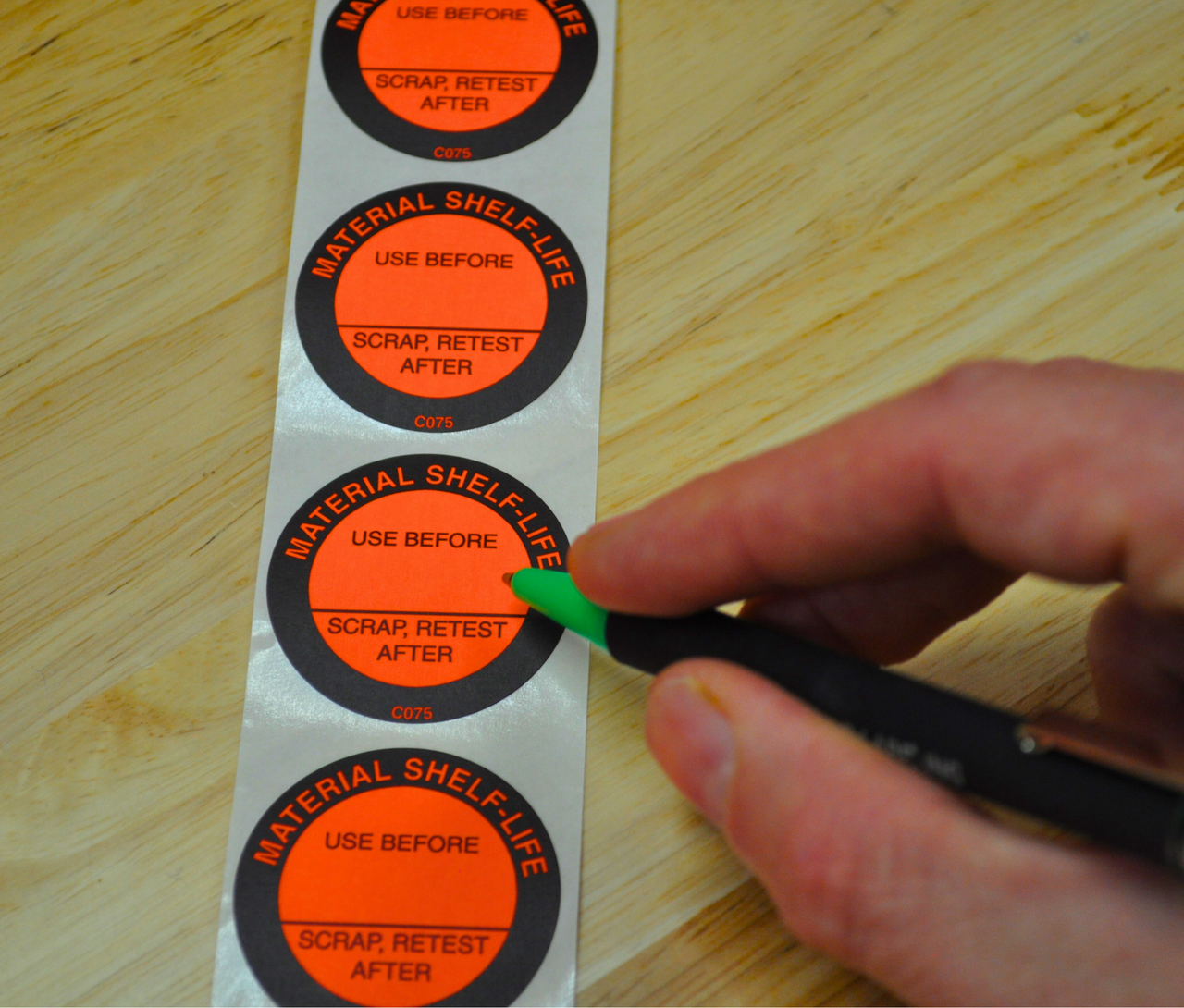 C075 MATERIAL SHELF LIFE Caution Label - GMP Labeling