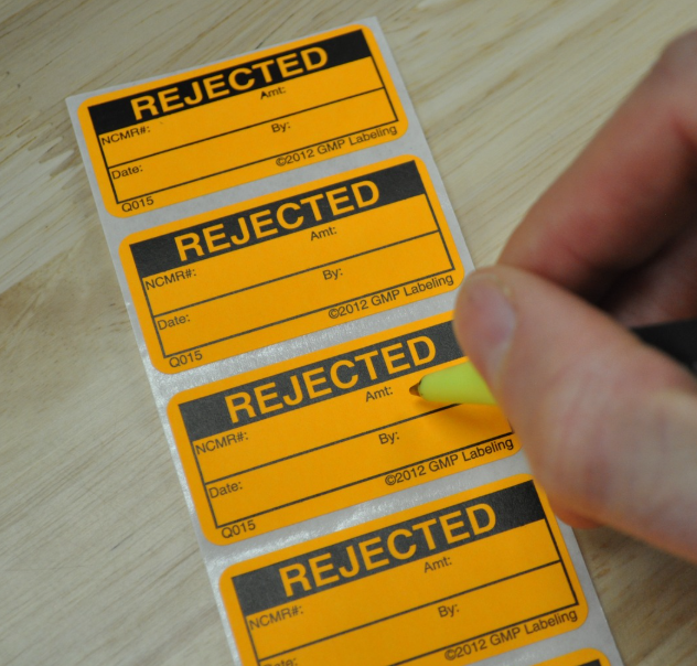 Q015 REJECTED Quality Control Label - GMP Labeling