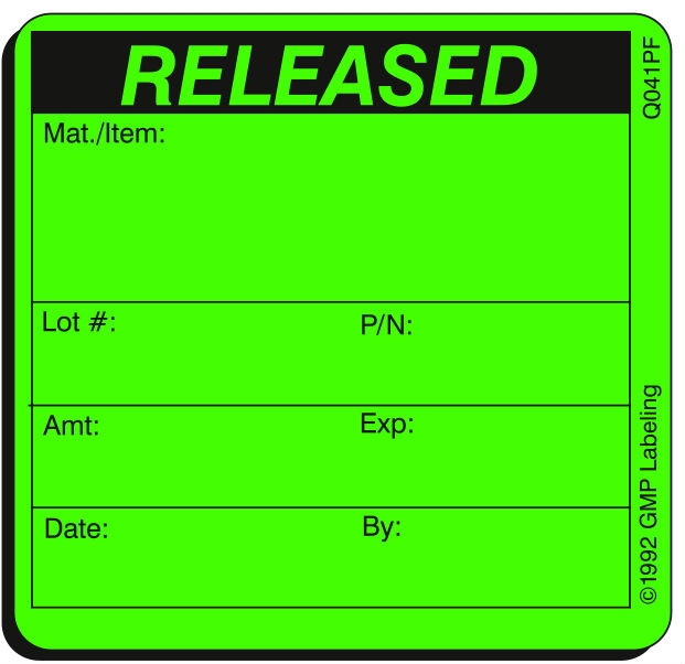 Q041PF RELEASED Quality Control Label - GMP Labeling