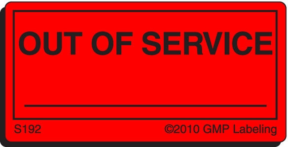 OUT OF SERVICE Labels – Red, 2" x 1", 1000/Roll