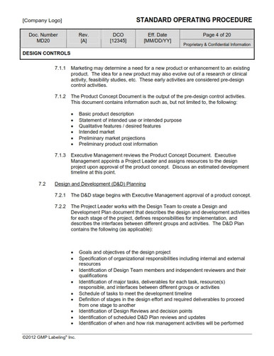 Group MD200 DESIGN AND DOCUMENT CONTROLS SOP Templates - GMP Labeling