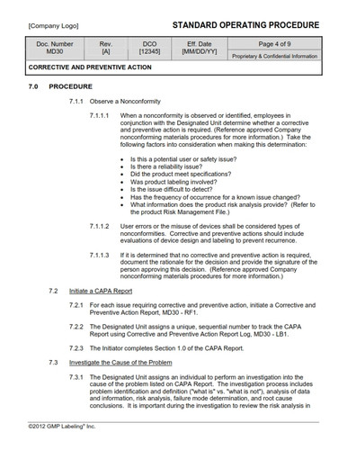 Group MD300 CORRECTIVE AND PREVENTIVE ACTION SOP Templates - GMP Labeling