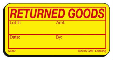 M002 RETURNED GOODS Materials Label - GMP Labeling