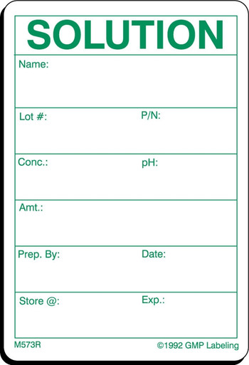 M573R SOLUTION Material Label - GMP Labeling