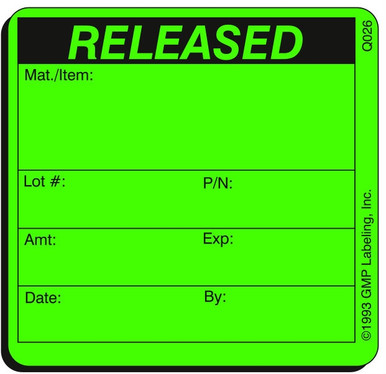 Q026 RELEASED Quality Control Label - GMP Labeling