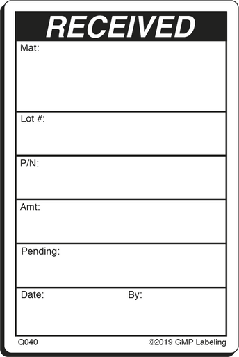 Q040 RECEIVED Quality Control Label - GMP Labeling