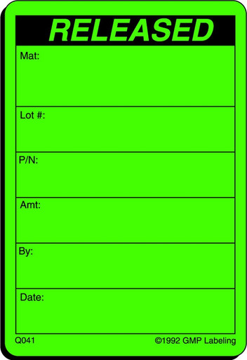 Q041 RELEASED Quality Control Label - GMP Labeling