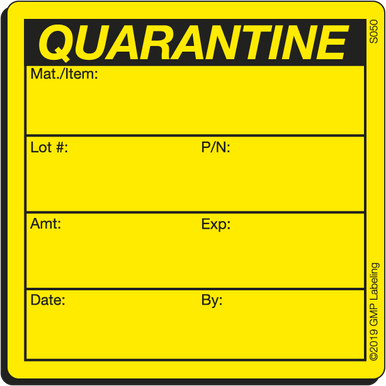 S050 QUARANTINE Status Label - GMP Labeling
