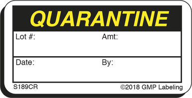 S189CR QUARANTINE Status Cryogenic Label - GMP Labeling