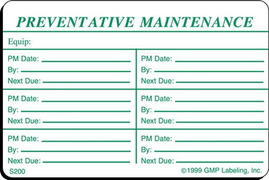 S200 PREVENTATIVE MAINTENANCE Status Label - GMP Labeling