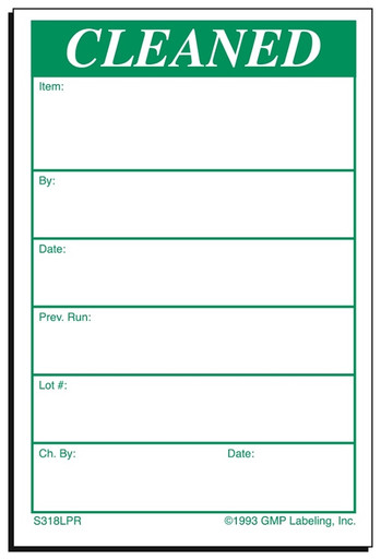CLEANED Laser Printer Status Label S318LPR - GMP Labeling