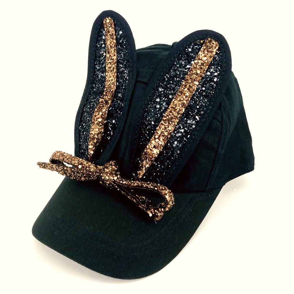 Glitter Bunny Cap - Black