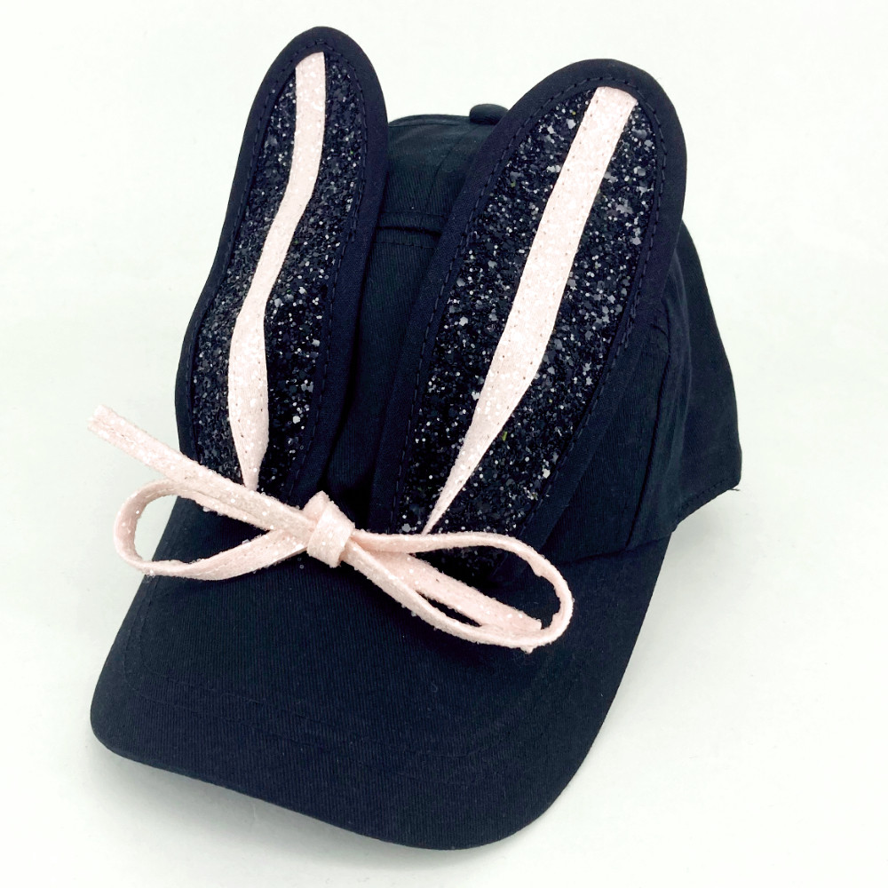 Glitter Bunny Cap - Black