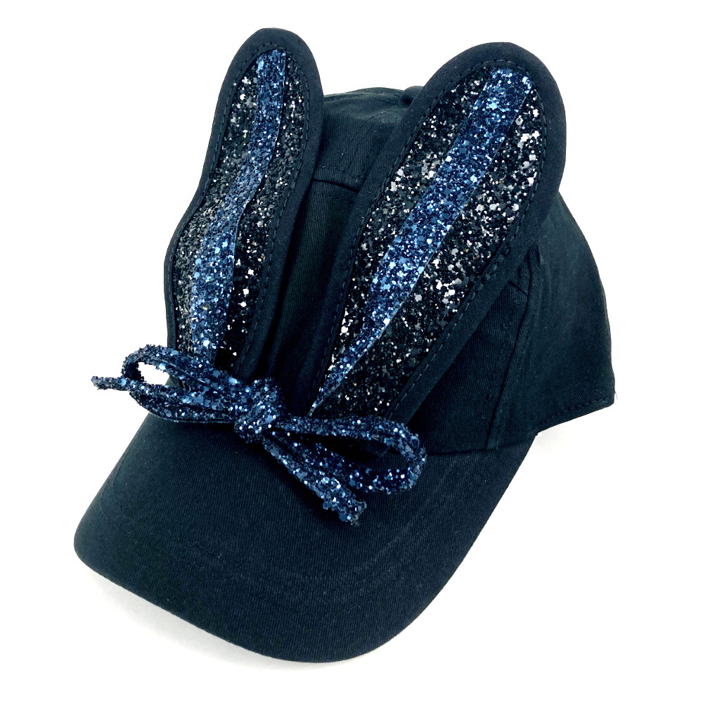Glitter Bunny Cap - Black