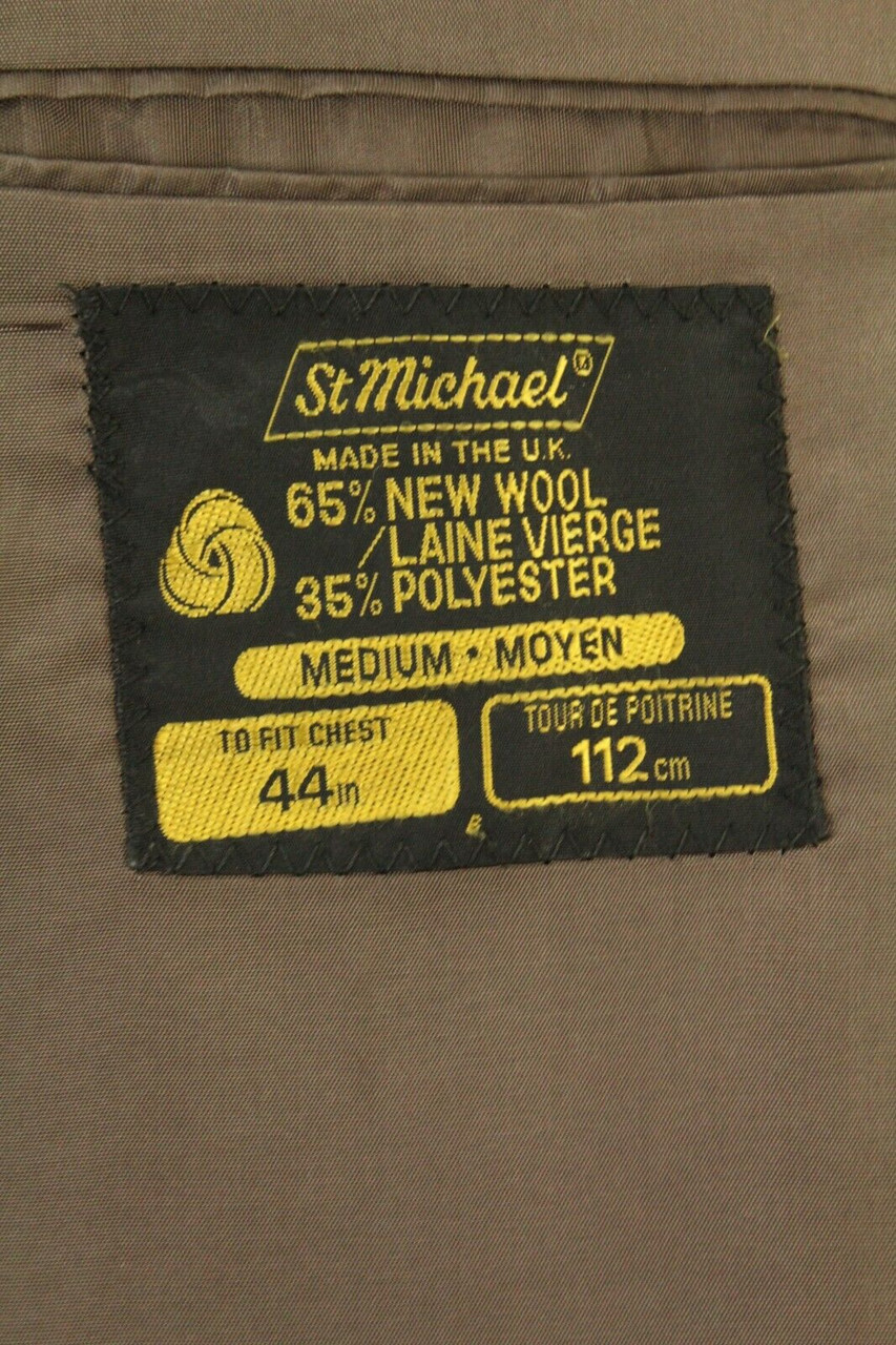 VINTAGE ST MICHAEL MENS 44" BROWN/GREY MIX SUIT JACKET