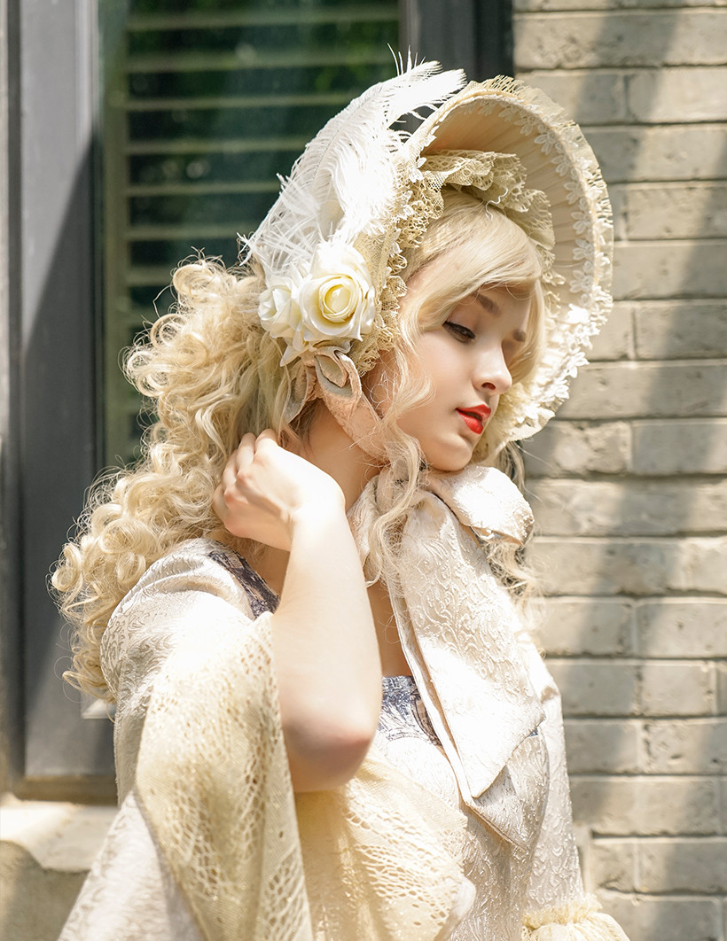 Vintage Rococo Lolita Retro Handmade Bonnet Ladies Jacquard Hat