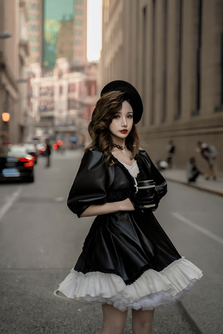 Vetivert, Gothic Rococo Fashion Black Faux Leather Front Open Short ...