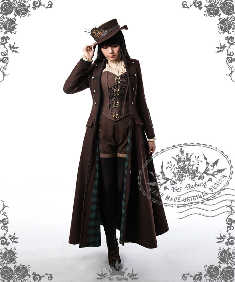 Steampunk Gothic Lolita Dandy Unisex Long Wool Coat