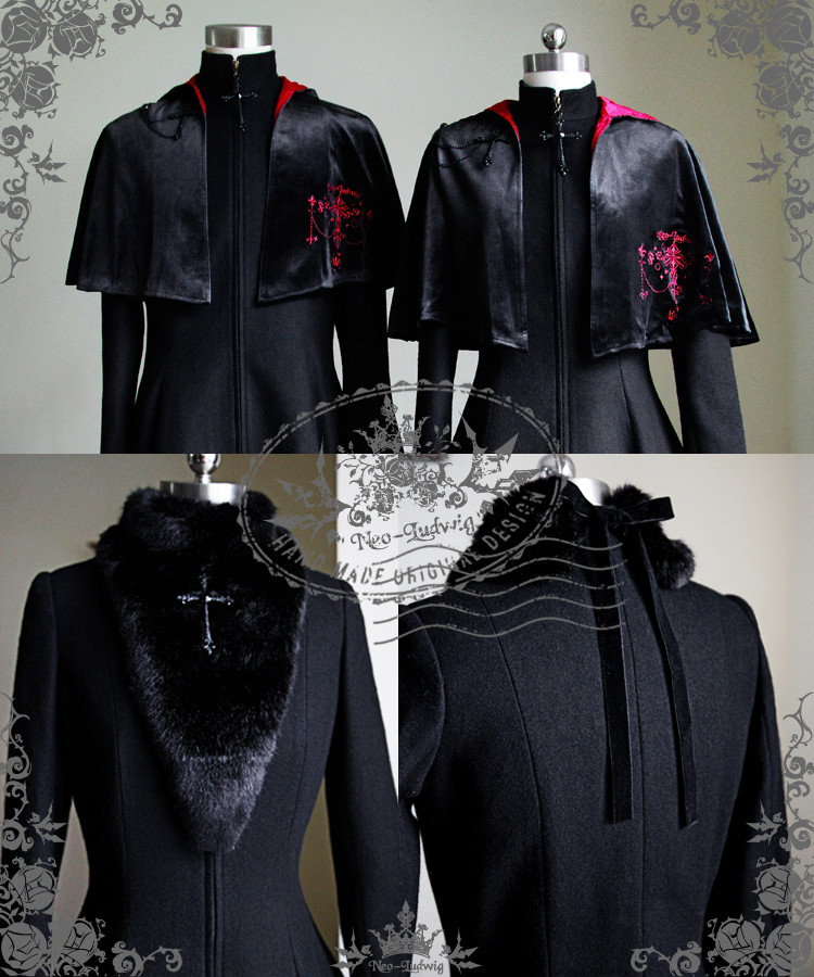 Elegant Gothic Aristocrat Large Cross Wool Long Coat