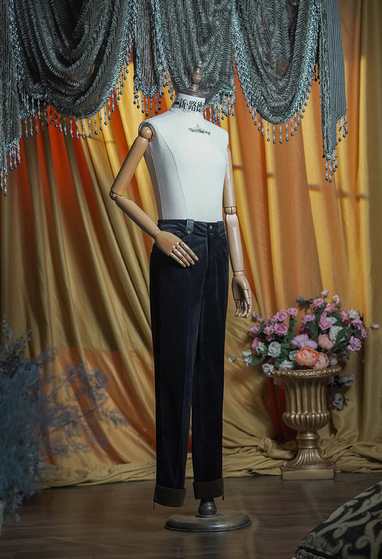 Skald, Gothic Dandy Fashion Black Velvet Fold Cuff Pants Spring Autumn ...