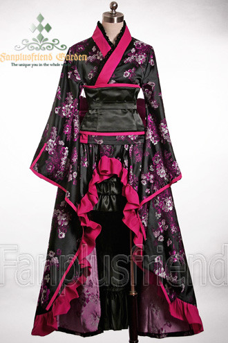 Gothic Wa Lolita Golden Chrysanthemum Brocade Kimono*5Pcs