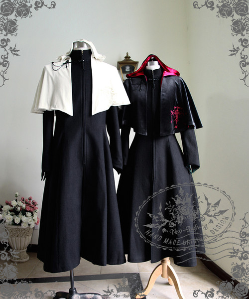 Elegant Gothic Aristocrat Large Cross Wool Long Coat