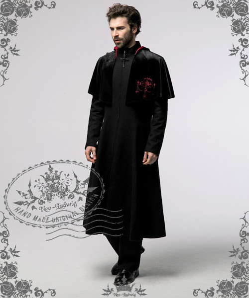 Elegant Gothic Aristocrat Large Cross Wool Long Coat