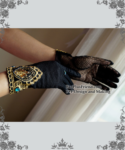 Rococo Lolita Victorian Elegant Gothic Retro Black Lace Short Gloves