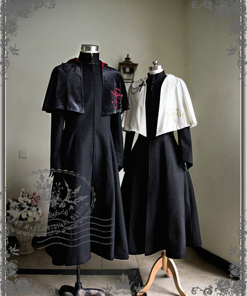 Elegant Gothic Aristocrat Large Cross Wool Long Coat
