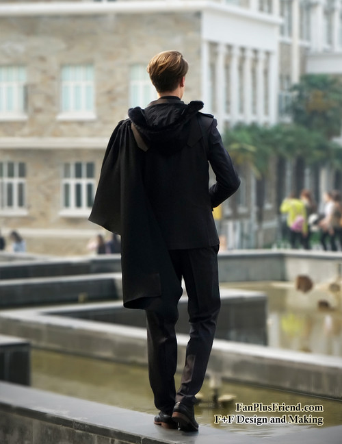 Vintage Hooded Mantle Men's Black Mantle One Shoulder Retro Punk Pirate ...