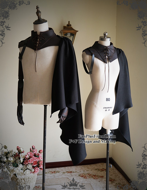 Vintage Hooded Mantle Men's Black Mantle One Shoulder Retro Punk Pirate ...