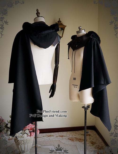 Vintage Hooded Mantle Men's Black Mantle One Shoulder Retro Punk Pirate ...