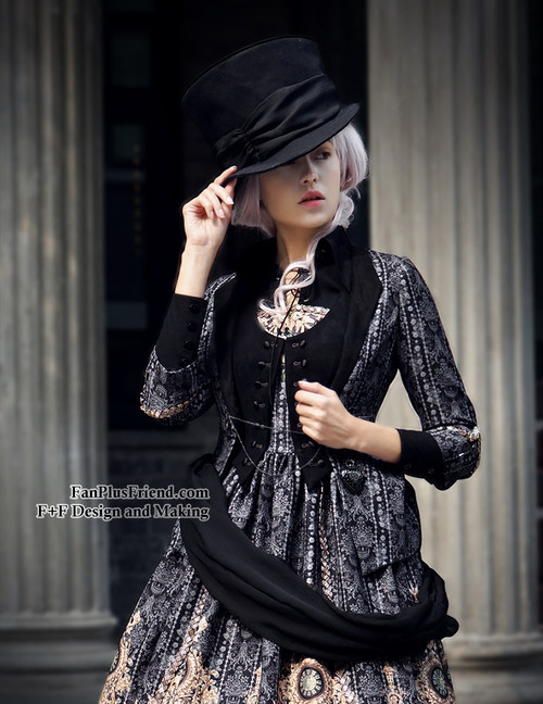 Elegant Gothic Dandy Bias Top Hat and Sash Set