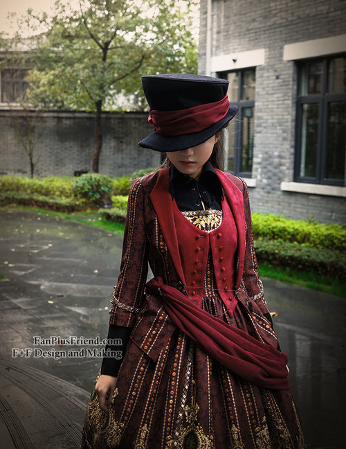 Elegant Gothic Dandy Bias Top Hat and Sash Set