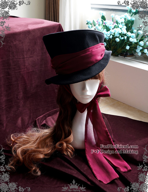 Elegant Gothic Dandy Bias Top Hat and Sash Set