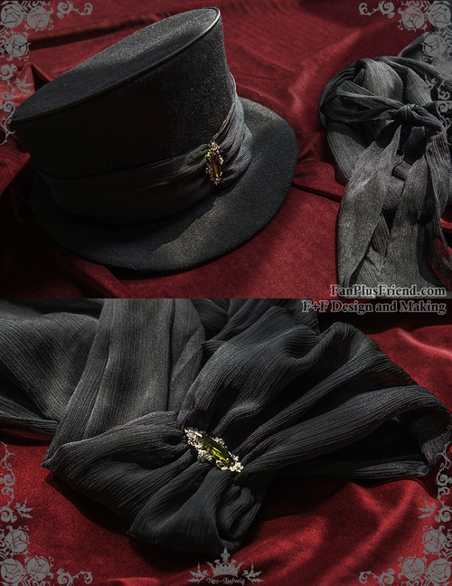 Elegant Gothic Dandy Bias Top Hat and Sash Set