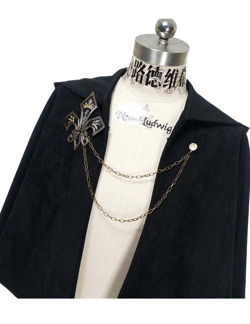 Vintage Retro Black Hooded Cape & Brooch