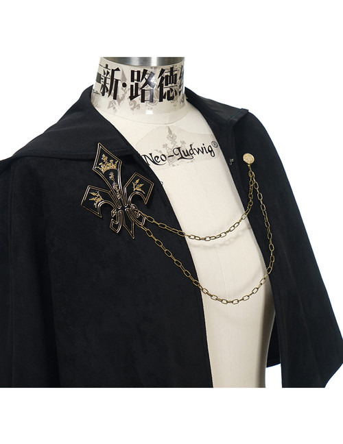 Vintage Retro Black Hooded Cape & Brooch